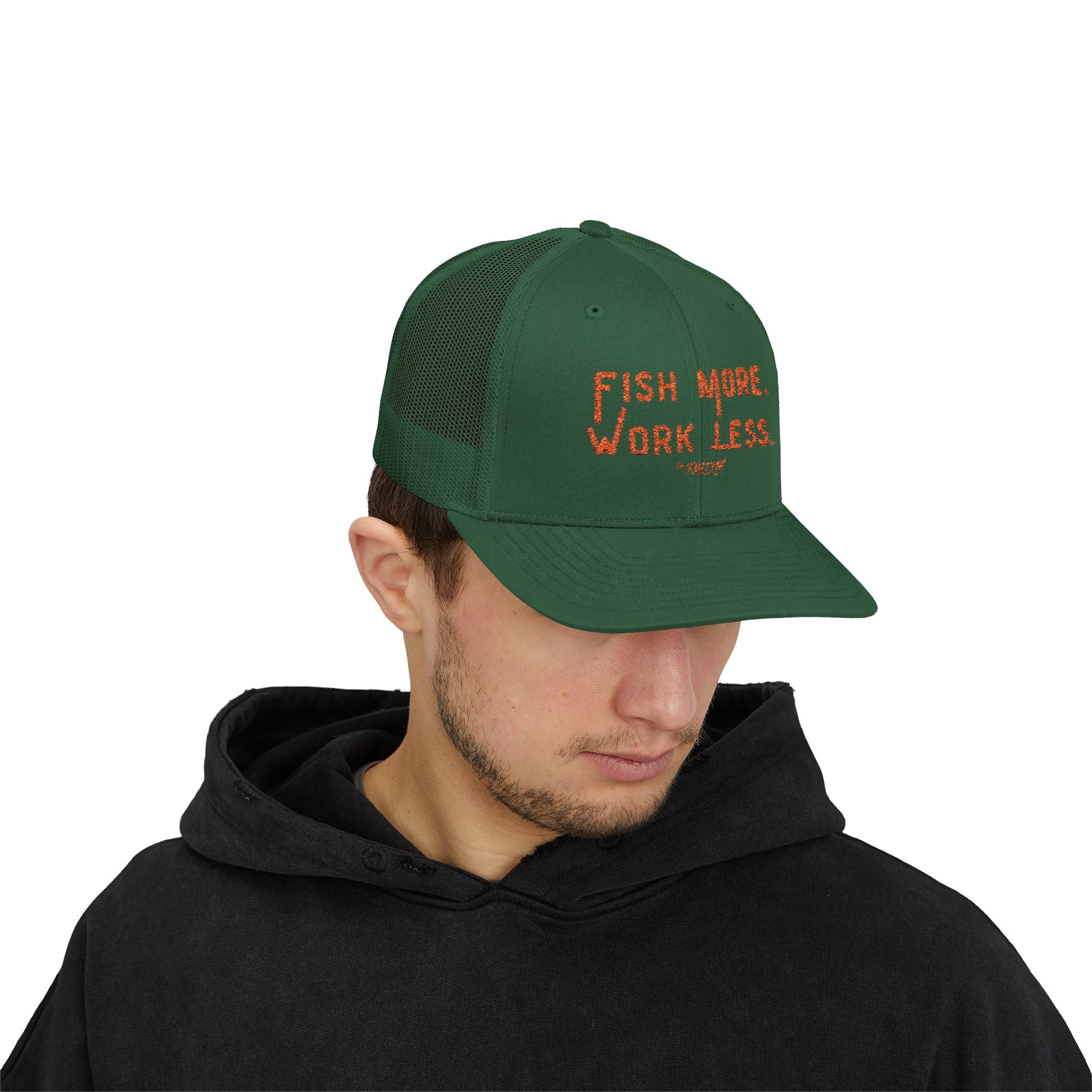 Fish More. Work Less. | Snapback Trucker Hat by The Kurrent Supply